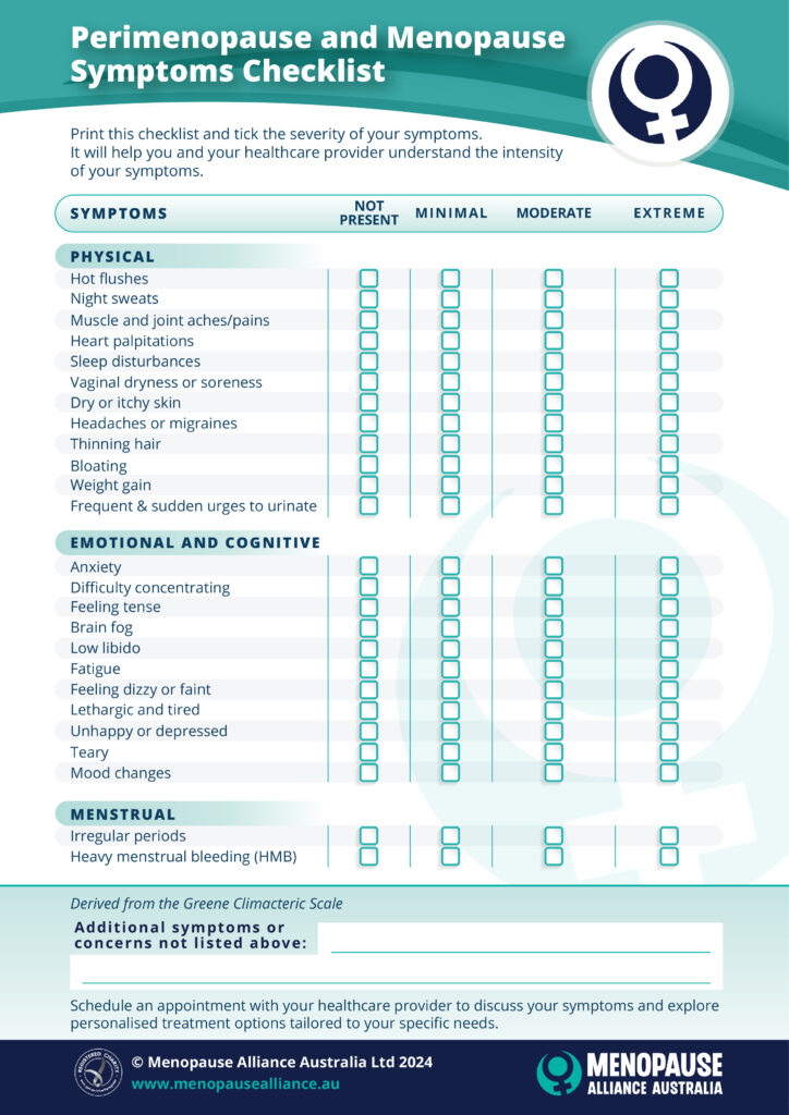 Perimenopause and menopause symptoms checklist - Menopause Alliance ... Perimenopause and menopause symptoms checklist - Menopause Alliance ...